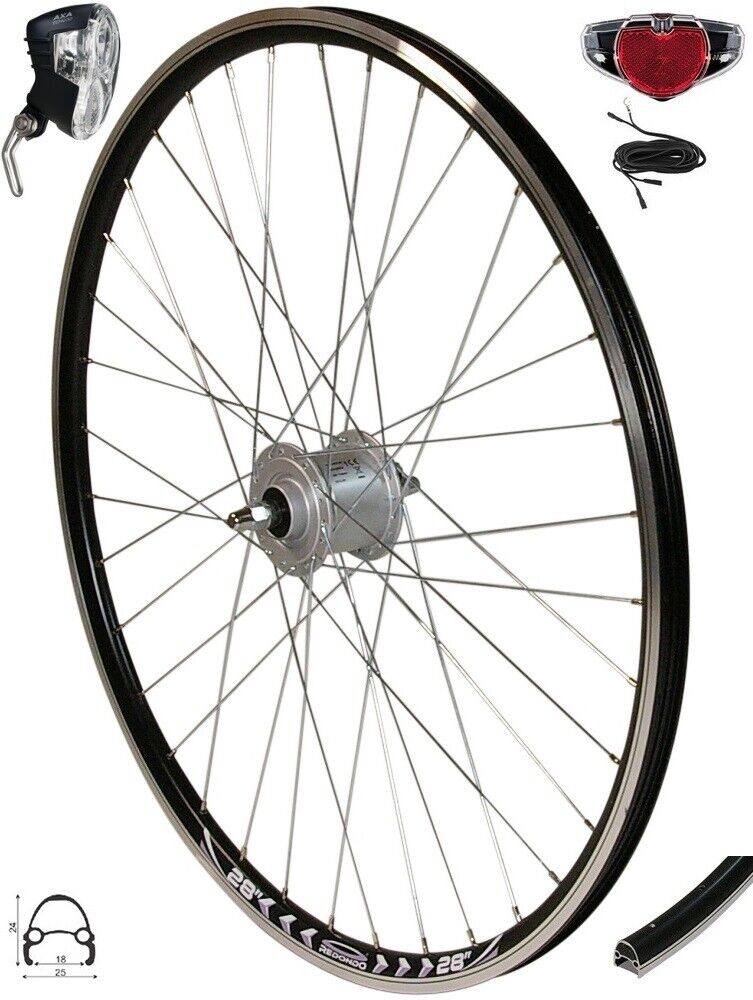 REDONDO 28 inch front wheel black with Shimano hub dynamo and AXA head ...