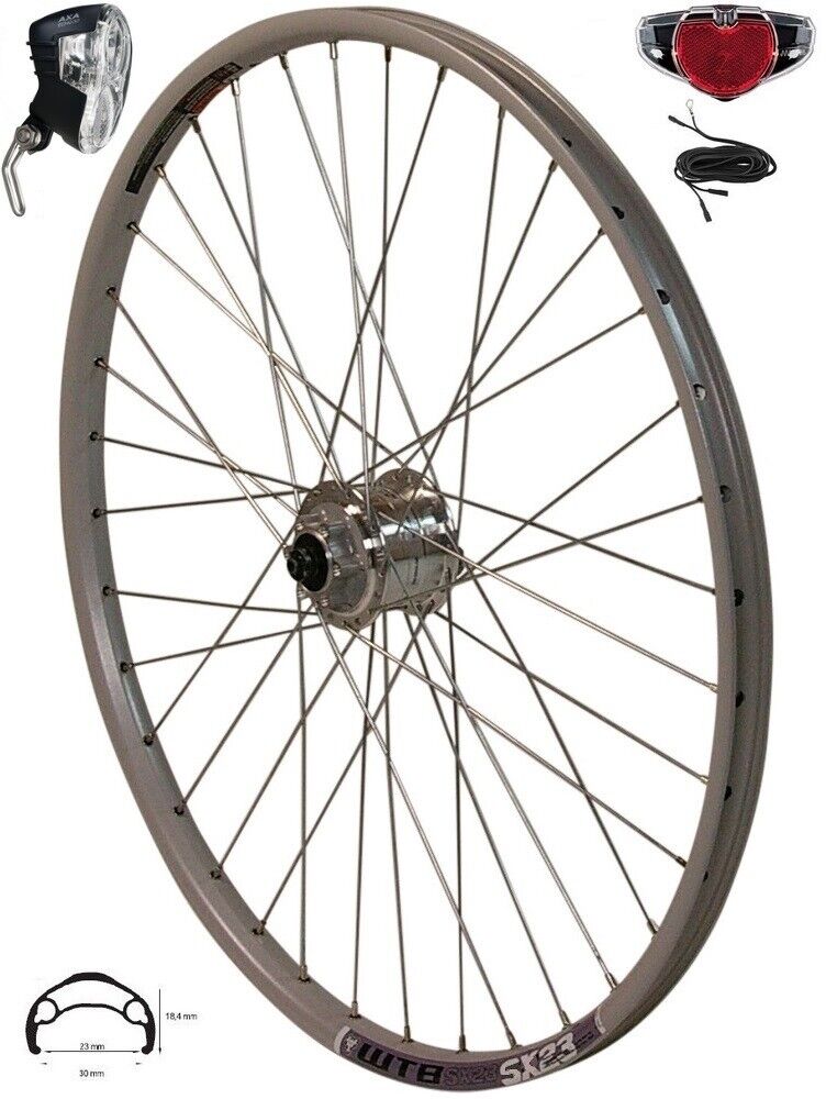 REDONDO 27.5 inch front wheel silver with Shimano hub dynamo and AXA h ...